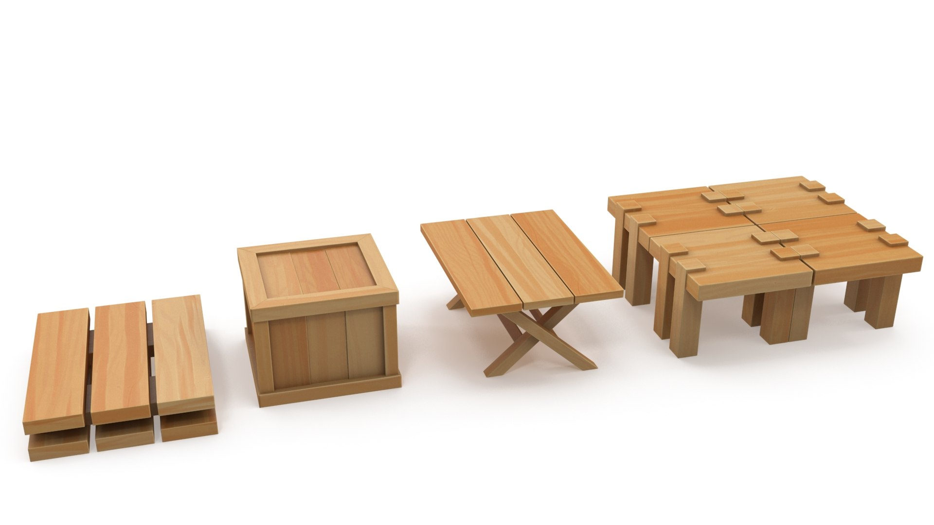 3D Cartoon Tables Pallet And Box - TurboSquid 2353418