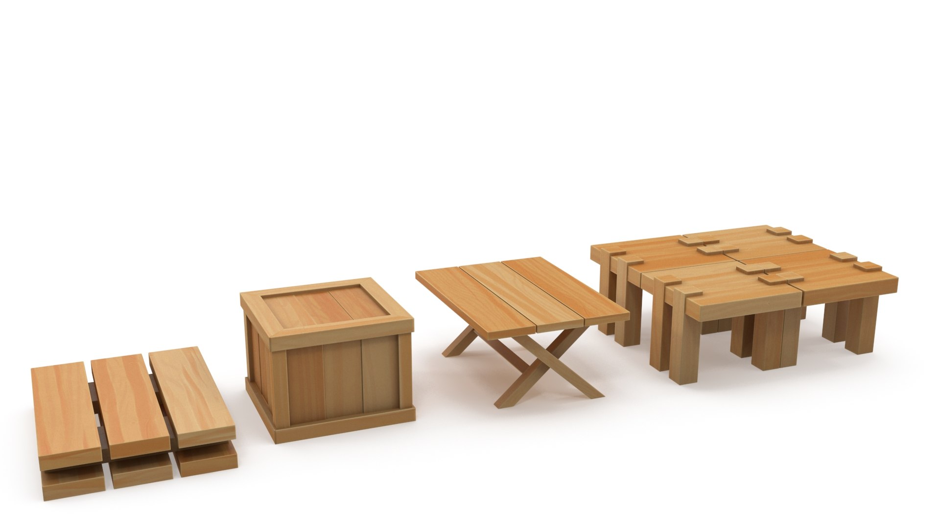 3D Cartoon Tables Pallet And Box - TurboSquid 2353418