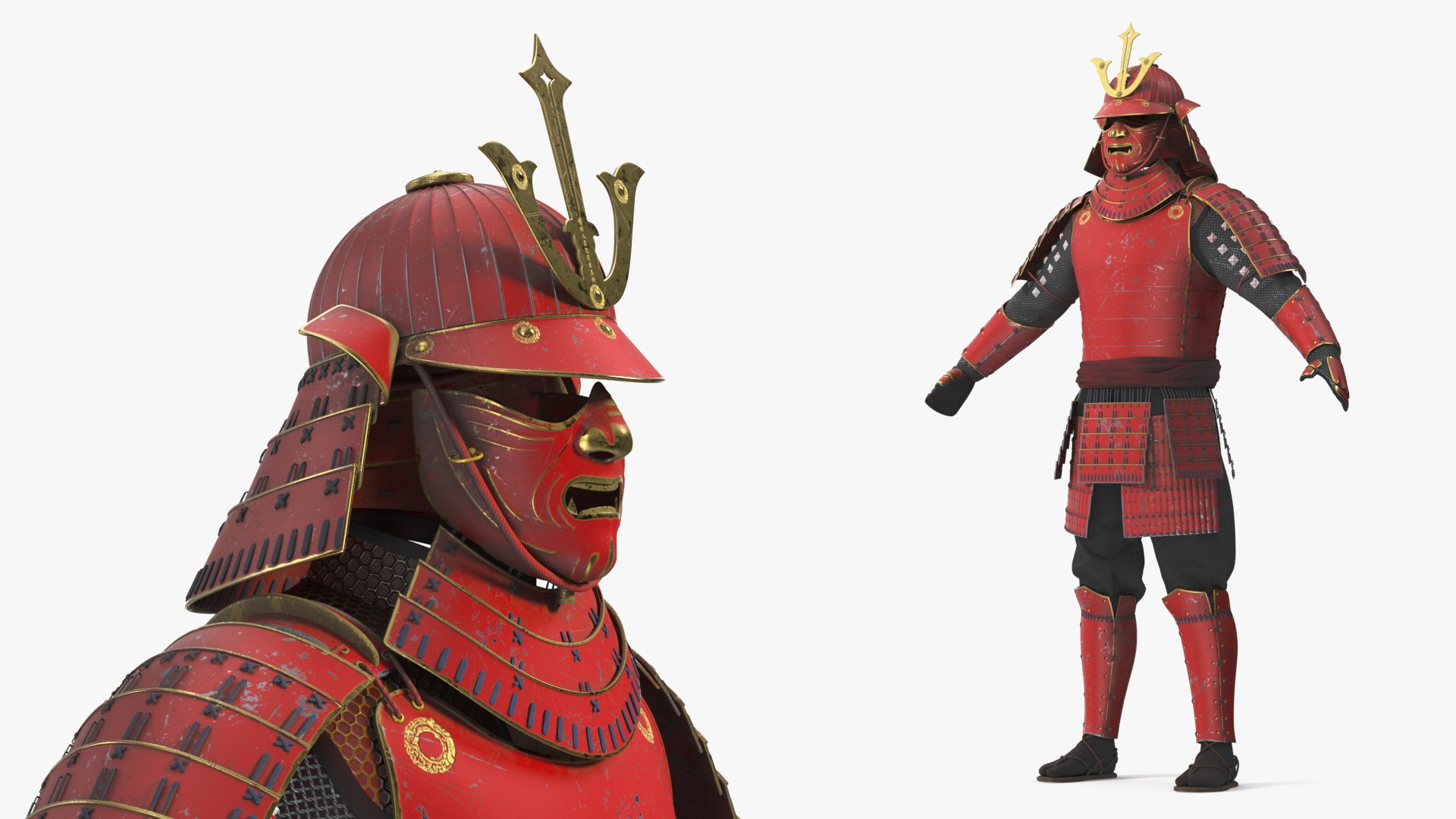 Traditional Japanese Yoroi Armor With Mask Red Old 3D Model ...