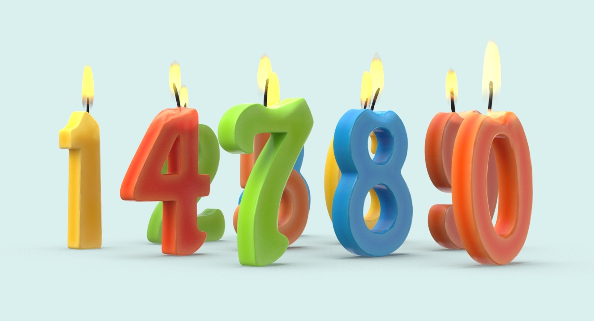3D Numbered-birthday-candles---combined-lit Model - TurboSquid 1167478