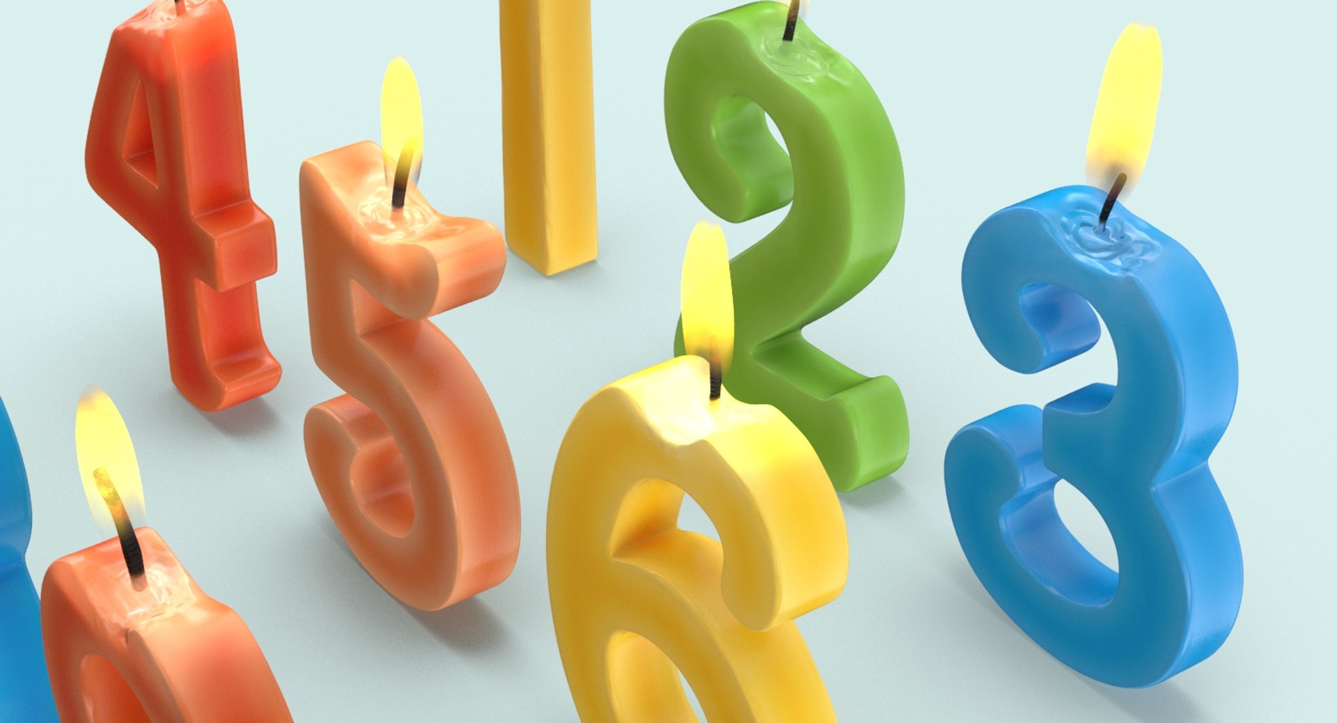 3D Numbered-birthday-candles---combined-lit Model - TurboSquid 1167478