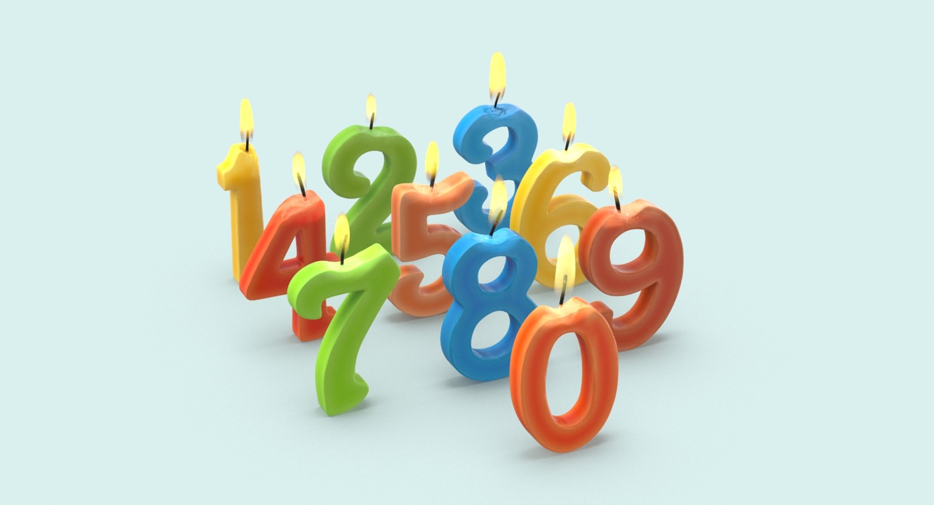 3D Numbered-birthday-candles---combined-lit Model - TurboSquid 1167478