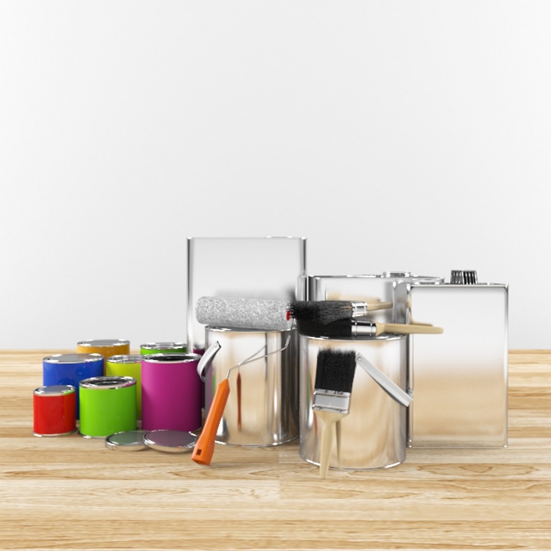 3d Paint Cans Brush Model