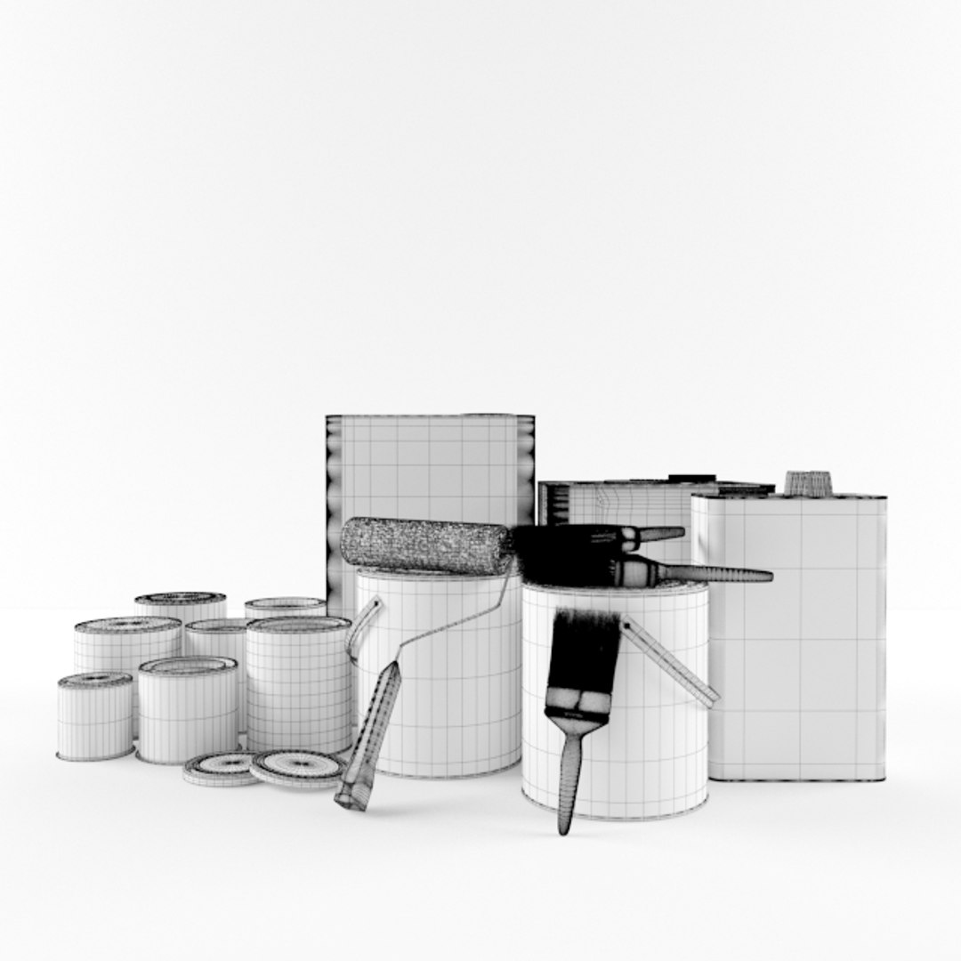 3d Paint Cans Brush Model