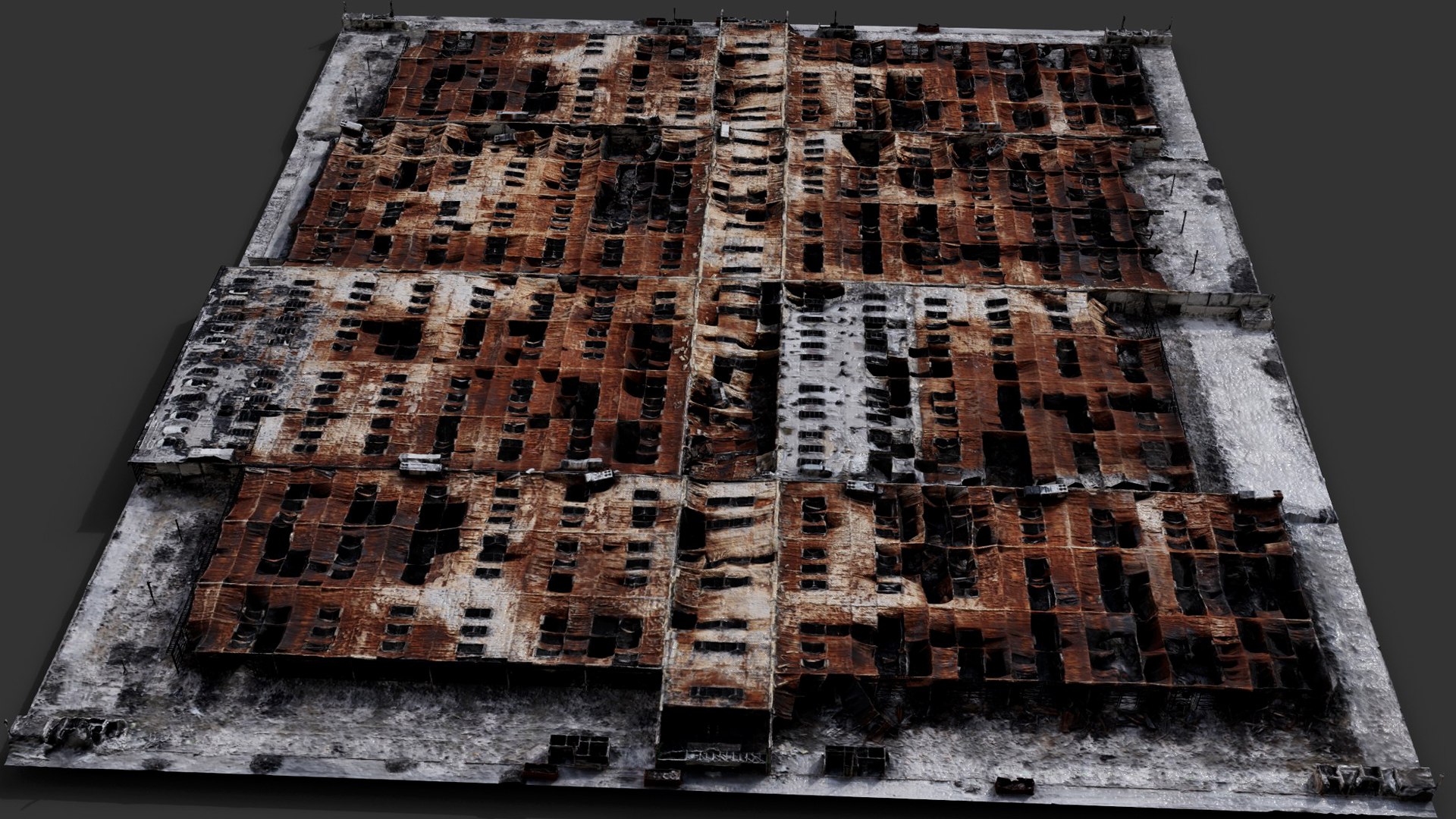 3D Destroyed Factory Building Ruins Burned Roof Scan - TurboSquid 2338889