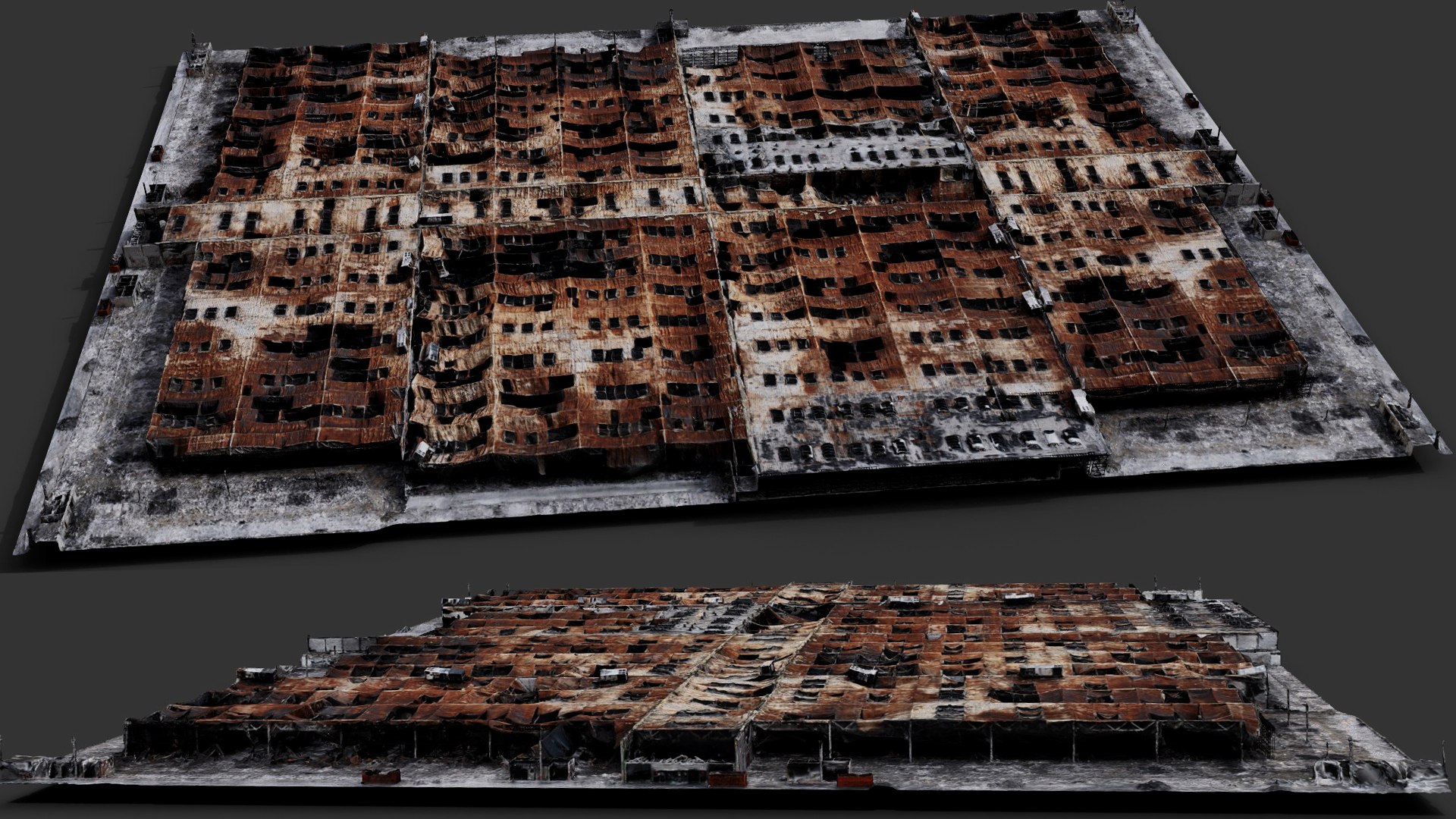 3D Destroyed Factory Building Ruins Burned Roof Scan - TurboSquid 2338889