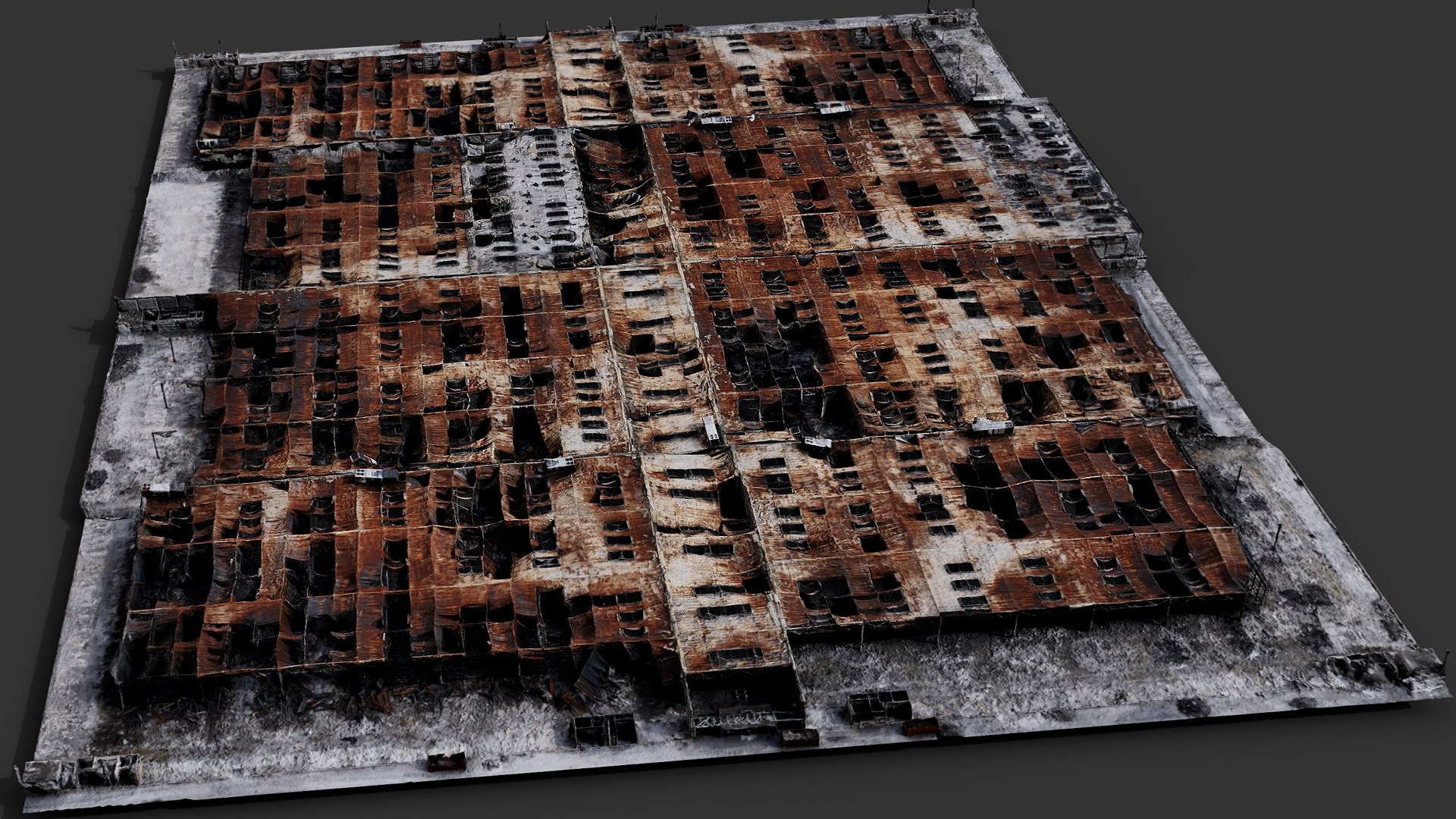 3D Destroyed Factory Building Ruins Burned Roof Scan - TurboSquid 2338889