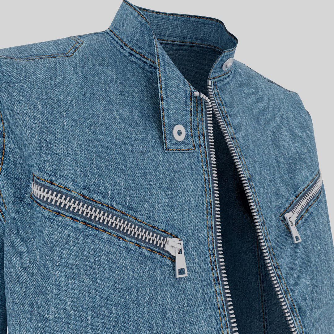 3D Model Womens Denim Jacket With A Zipper - TurboSquid 2210369