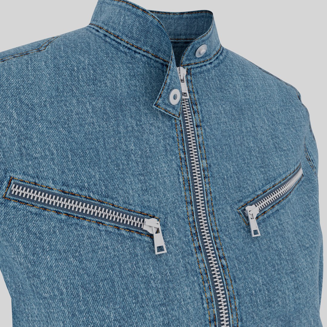 3D Model Womens Denim Jacket With A Zipper - TurboSquid 2210369