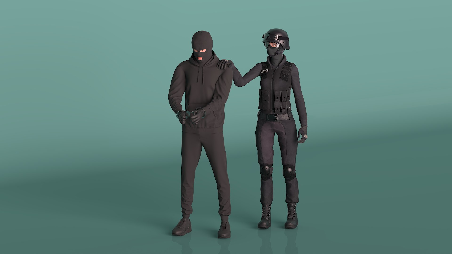 3D Robber In Handcuffs With SWAT Officer Model - TurboSquid 2337705