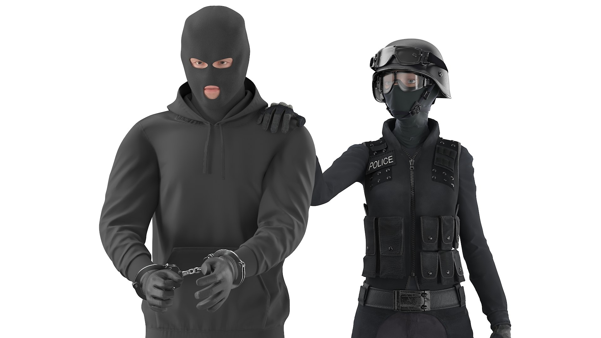 3D Robber In Handcuffs With SWAT Officer Model - TurboSquid 2337705