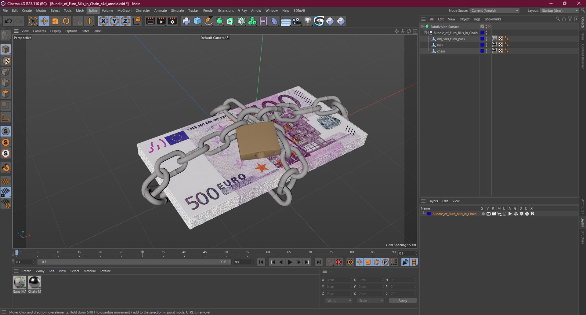 3D Model Bundle Of Euro Bills In Chain - TurboSquid 2265669