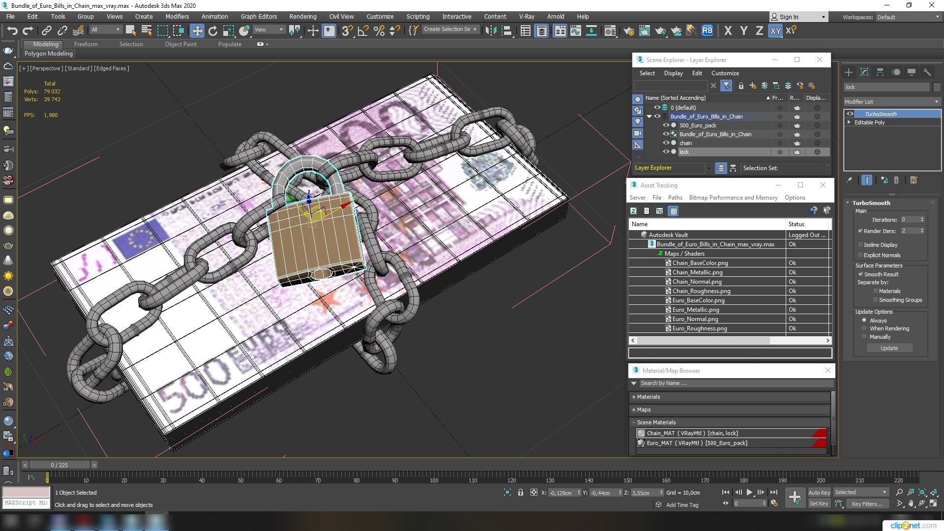 3D Model Bundle Of Euro Bills In Chain - TurboSquid 2265669