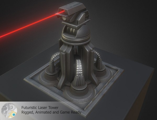 3d futuristic gatling gun tower model