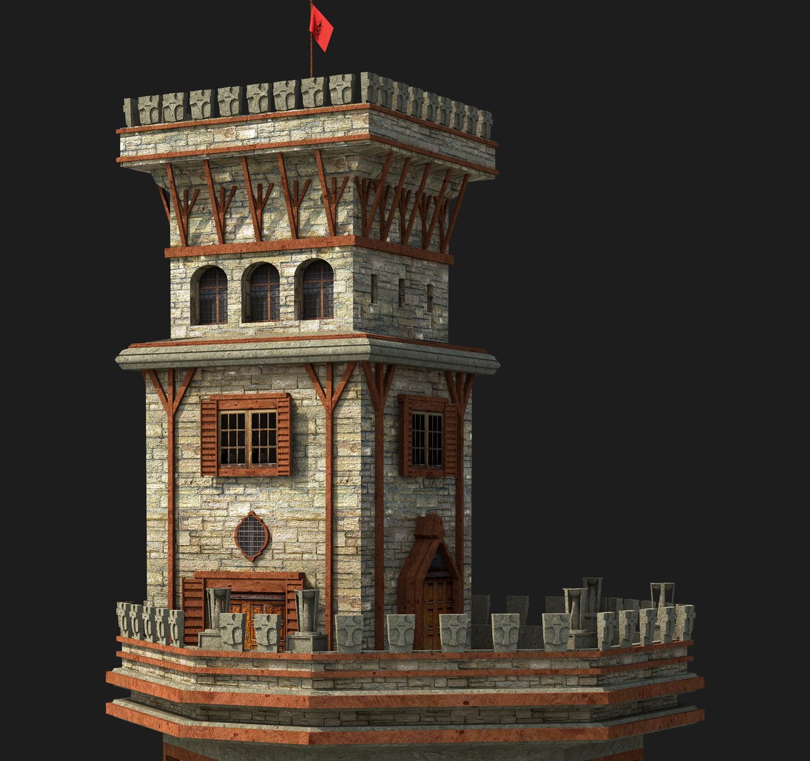 Fantasy Medieval Tower Wood Stone V2 3D - TurboSquid 1900415
