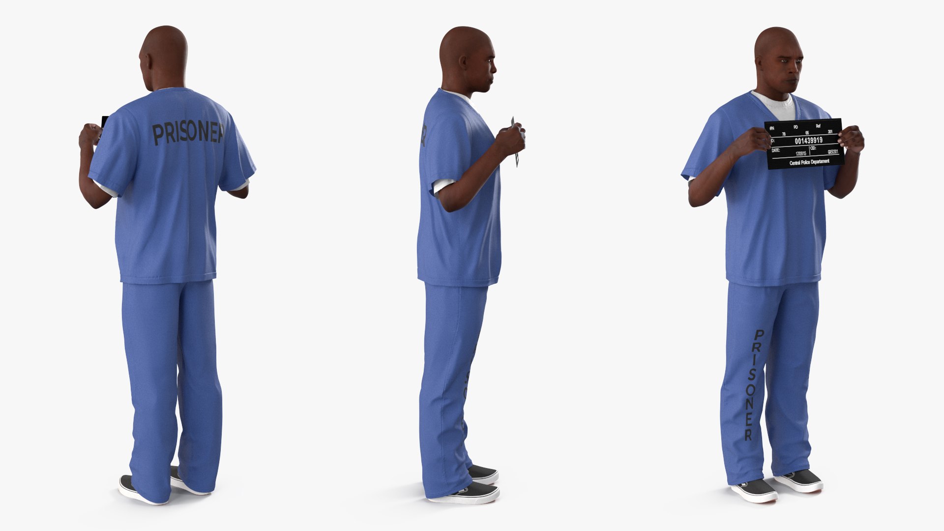 Black Inmate In Blue Uniform With Mugshot Board 3D Model - TurboSquid ...
