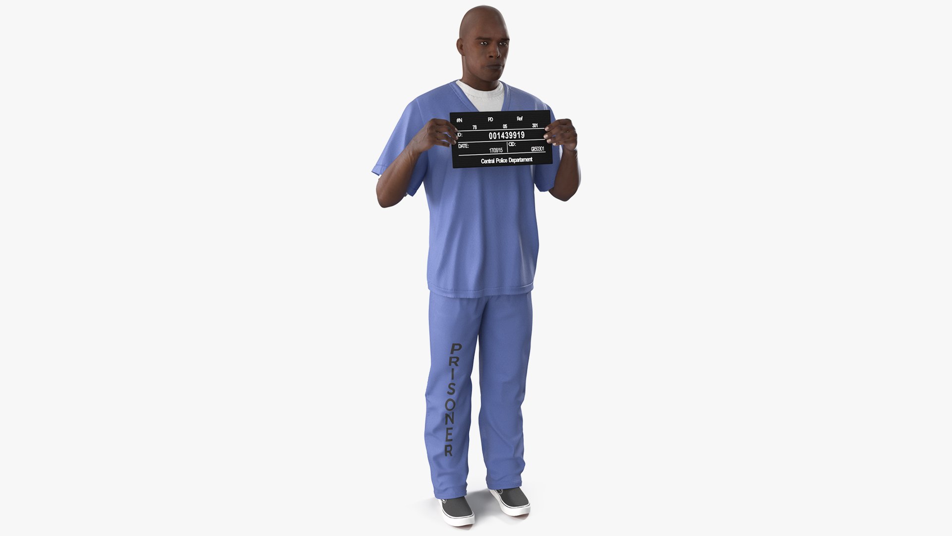 Black Inmate In Blue Uniform With Mugshot Board 3D Model - TurboSquid ...
