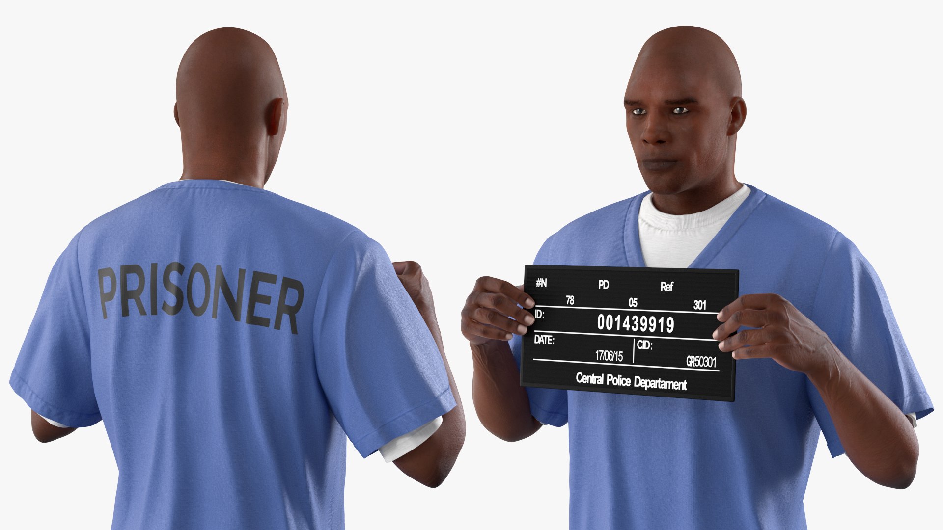 Black Inmate In Blue Uniform With Mugshot Board 3D Model - TurboSquid ...