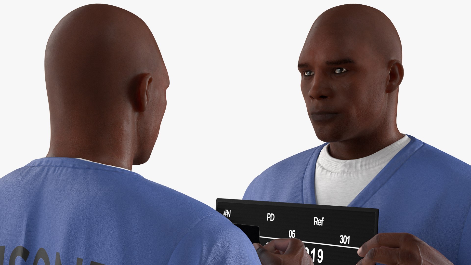 Black Inmate In Blue Uniform With Mugshot Board 3D Model - TurboSquid ...