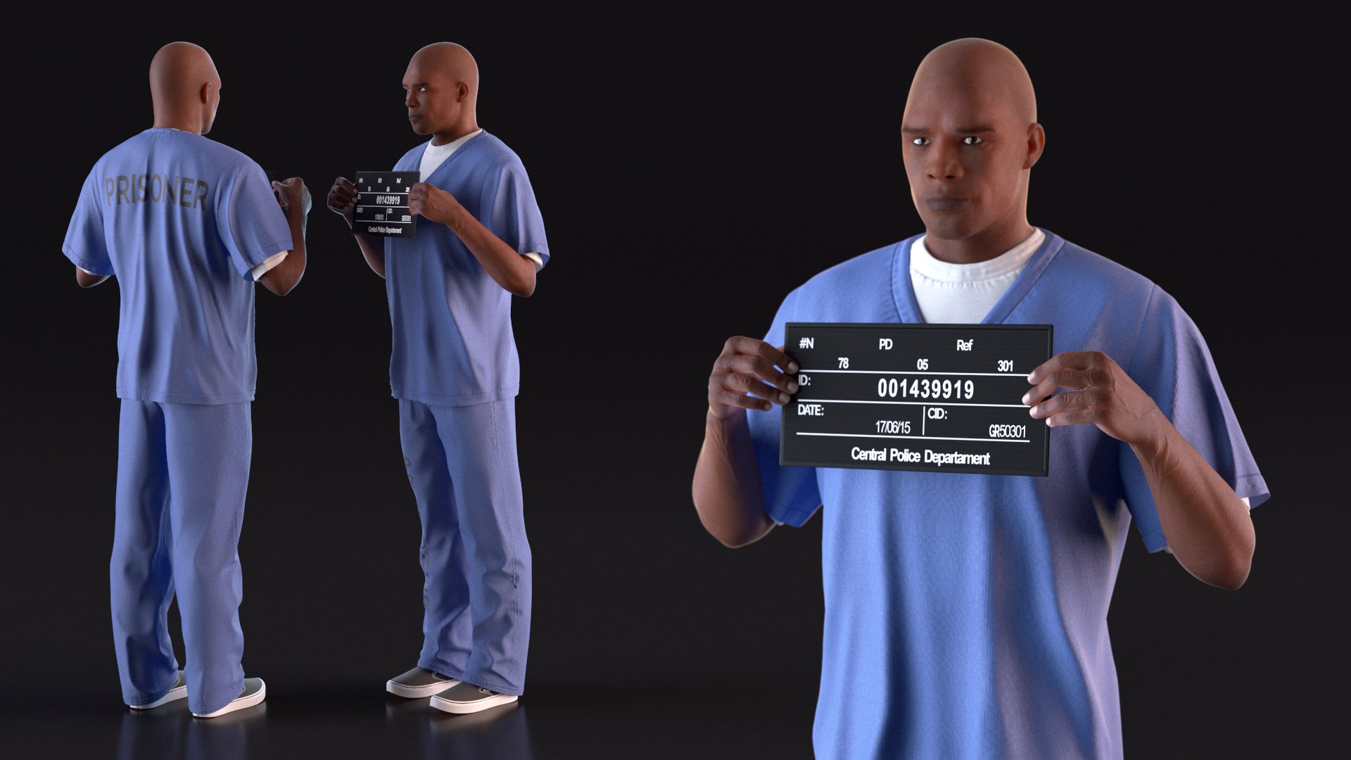 Black Inmate In Blue Uniform With Mugshot Board 3D Model - TurboSquid ...