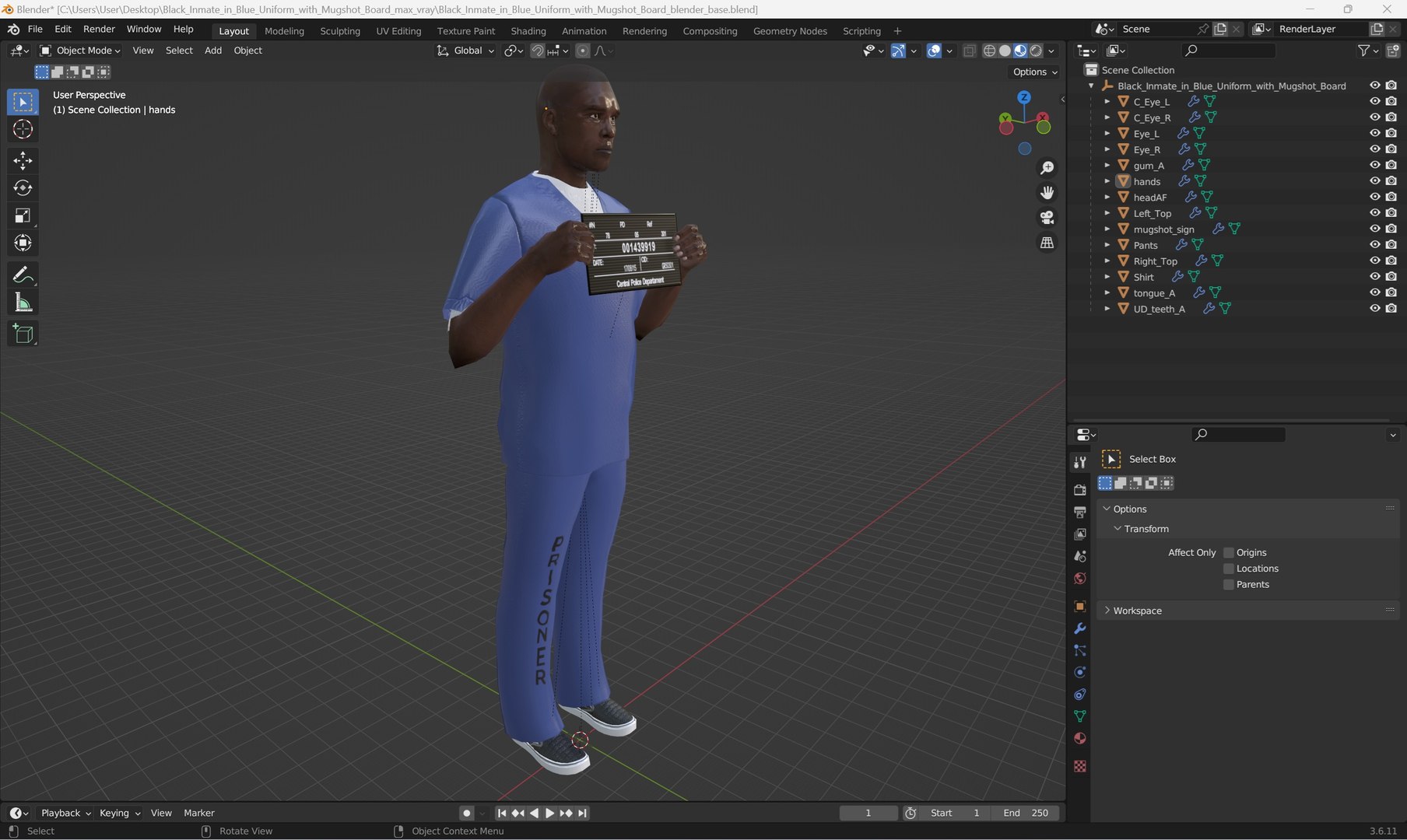 Black Inmate In Blue Uniform With Mugshot Board 3D Model - TurboSquid ...