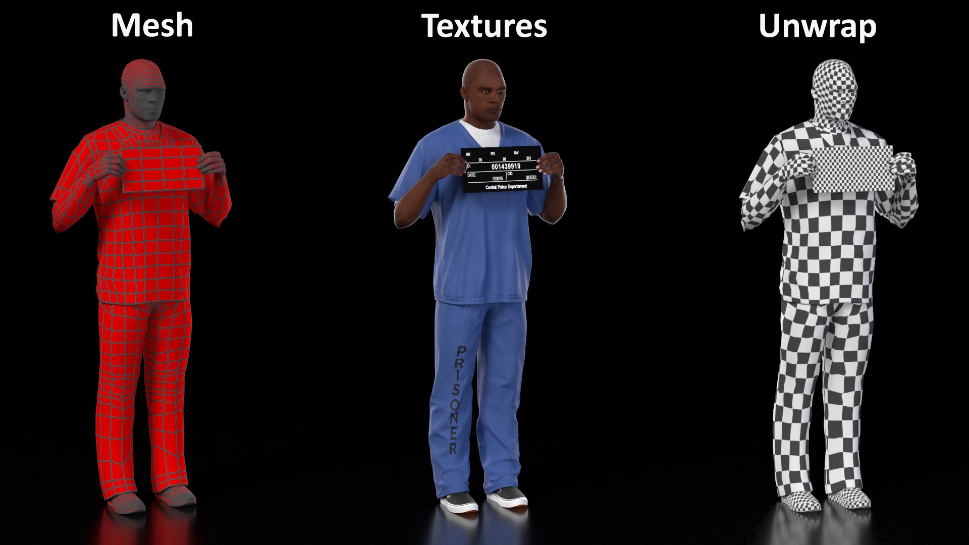 Black Inmate In Blue Uniform With Mugshot Board 3D Model - TurboSquid ...