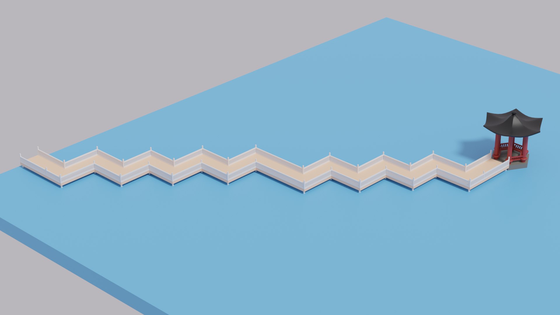 3D Cartoon Chinese Nine-turn Bridge And Pavilion Model - TurboSquid 1782429