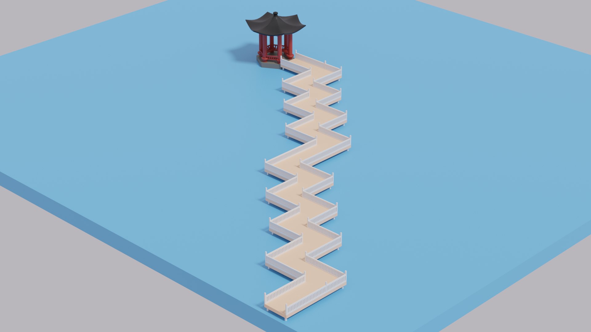 3D Cartoon Chinese Nine-turn Bridge And Pavilion Model - TurboSquid 1782429