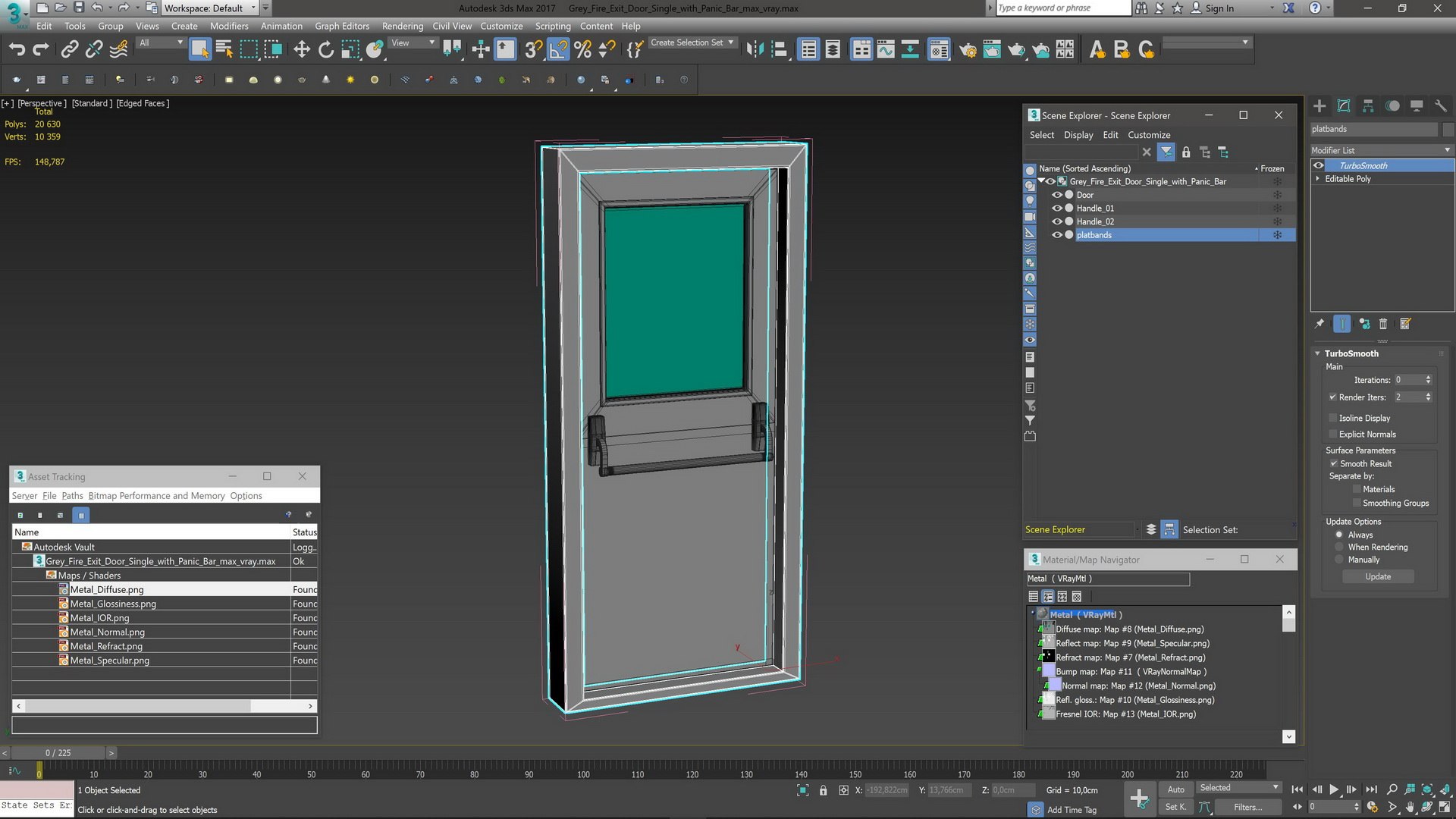 3D Grey Fire Exit Door Single With Panic Bar Model - TurboSquid 2054548