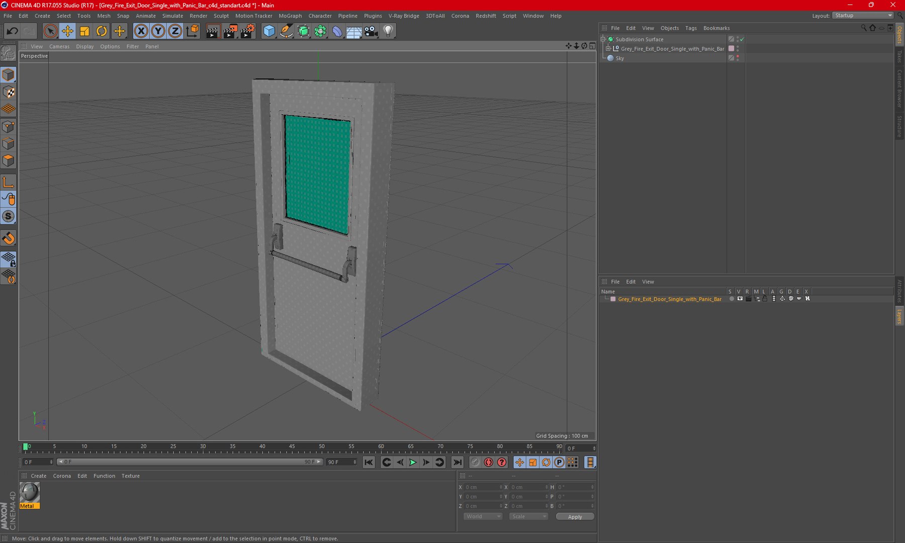 3D Grey Fire Exit Door Single With Panic Bar Model - TurboSquid 2054548