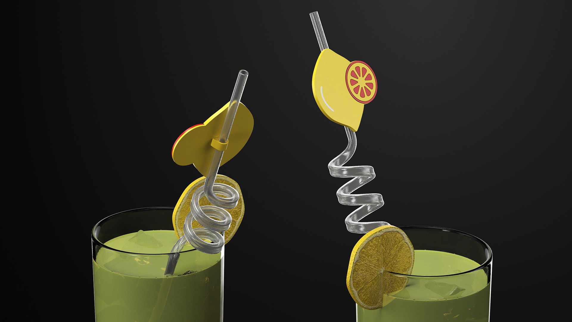 3D Lemonade With Fruit Plastic Straw - TurboSquid 2104665