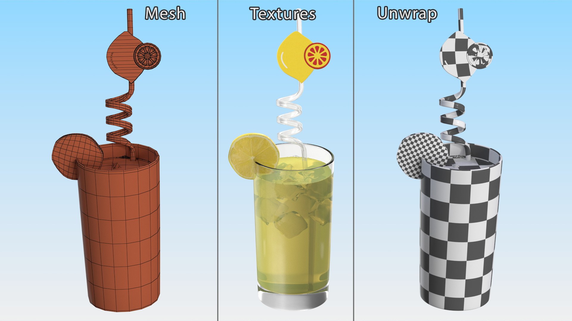 3D Lemonade with Fruit Plastic Straw - TurboSquid 2104665