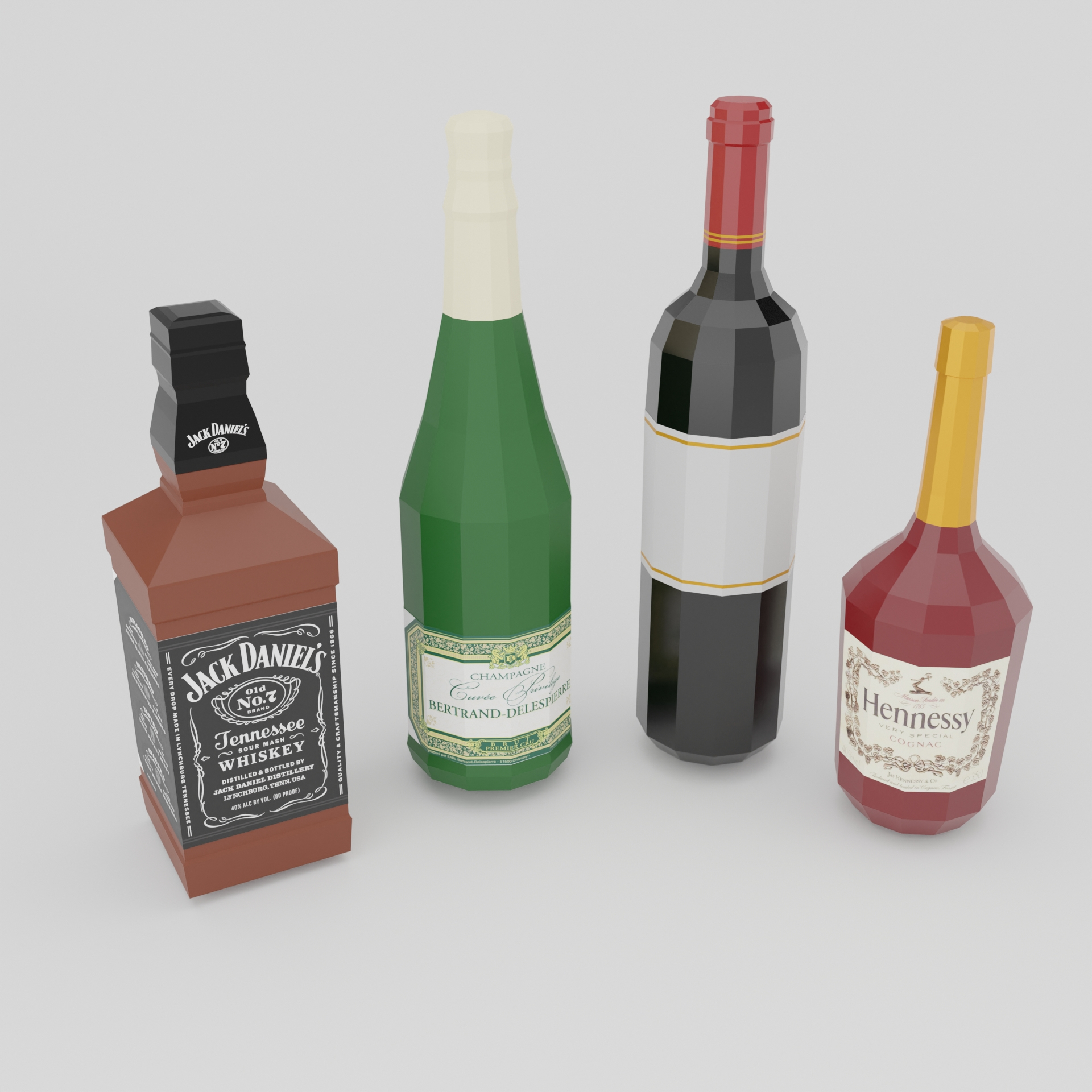 modelo 3d Juego de 4 botellas low poly gratis - TurboSquid 1588583