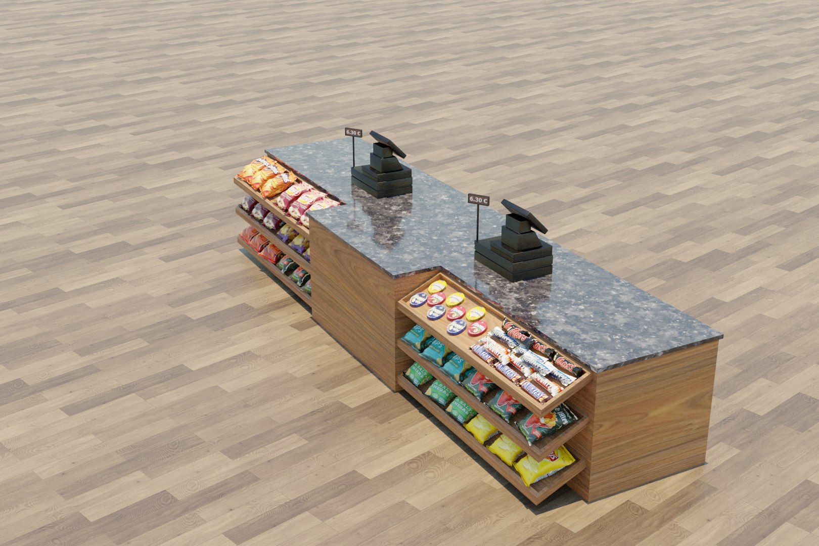Supermarket Checkout Counter Cashier with food Low-poly 3D model 3D ...