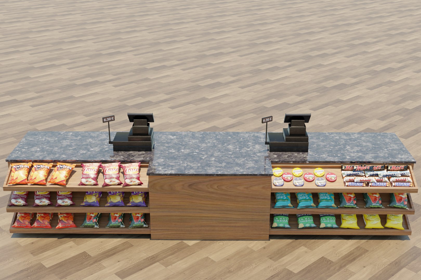 Supermarket Checkout Counter Cashier with food Low-poly 3D model 3D ...