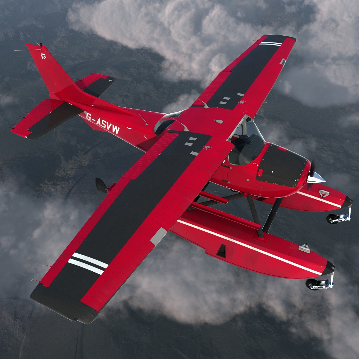 cessna 172 red seaplane 3d 3ds