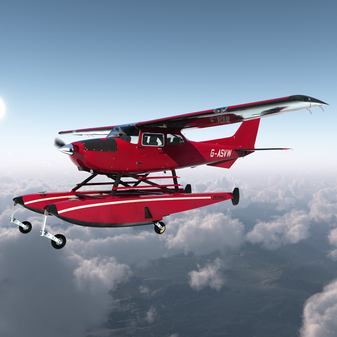 cessna 172 red seaplane 3d 3ds