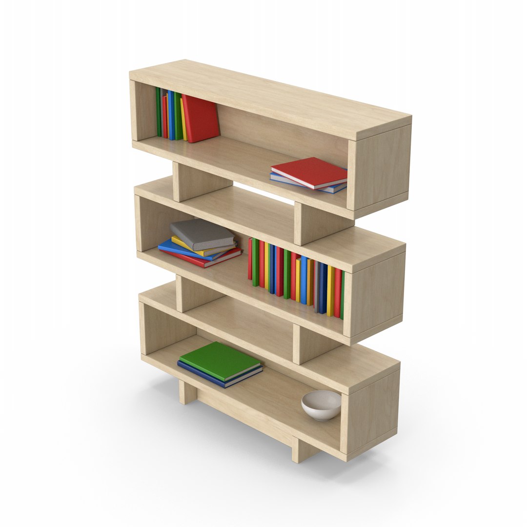 3D Model Wooden Bookcase Set - TurboSquid 2206822