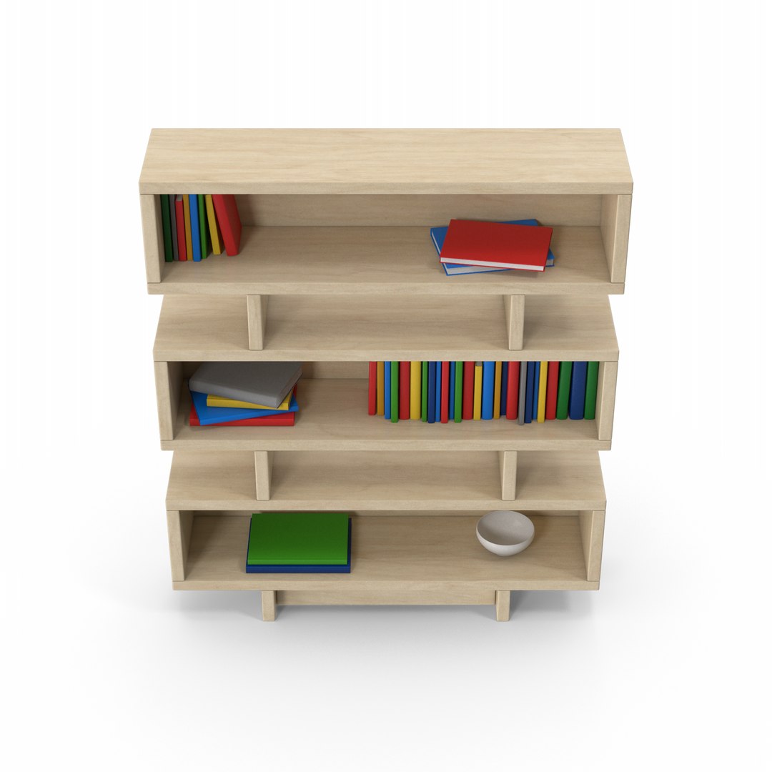 3D Model Wooden Bookcase Set - TurboSquid 2206822