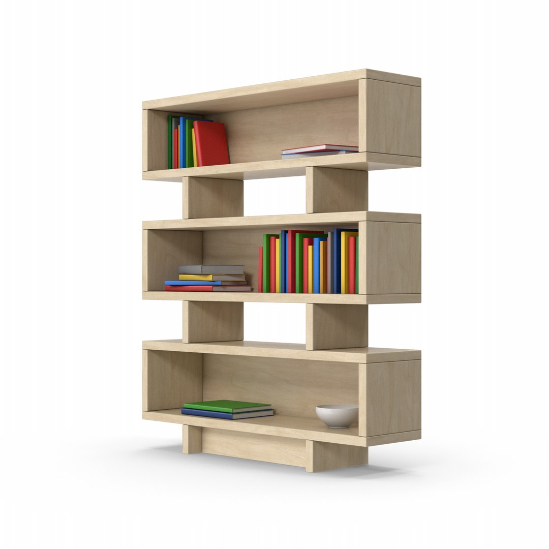 3D Model Wooden Bookcase Set - TurboSquid 2206822