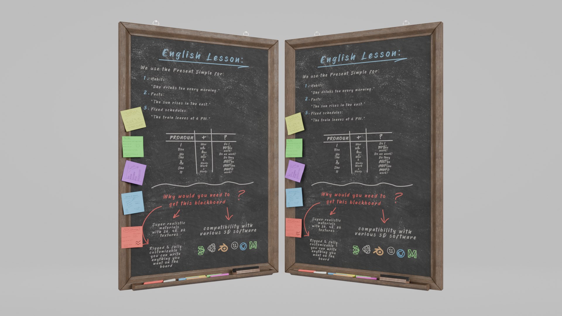 3D Vertical Wooden Chalkboards Duo - Customizable Writing Board Set ...