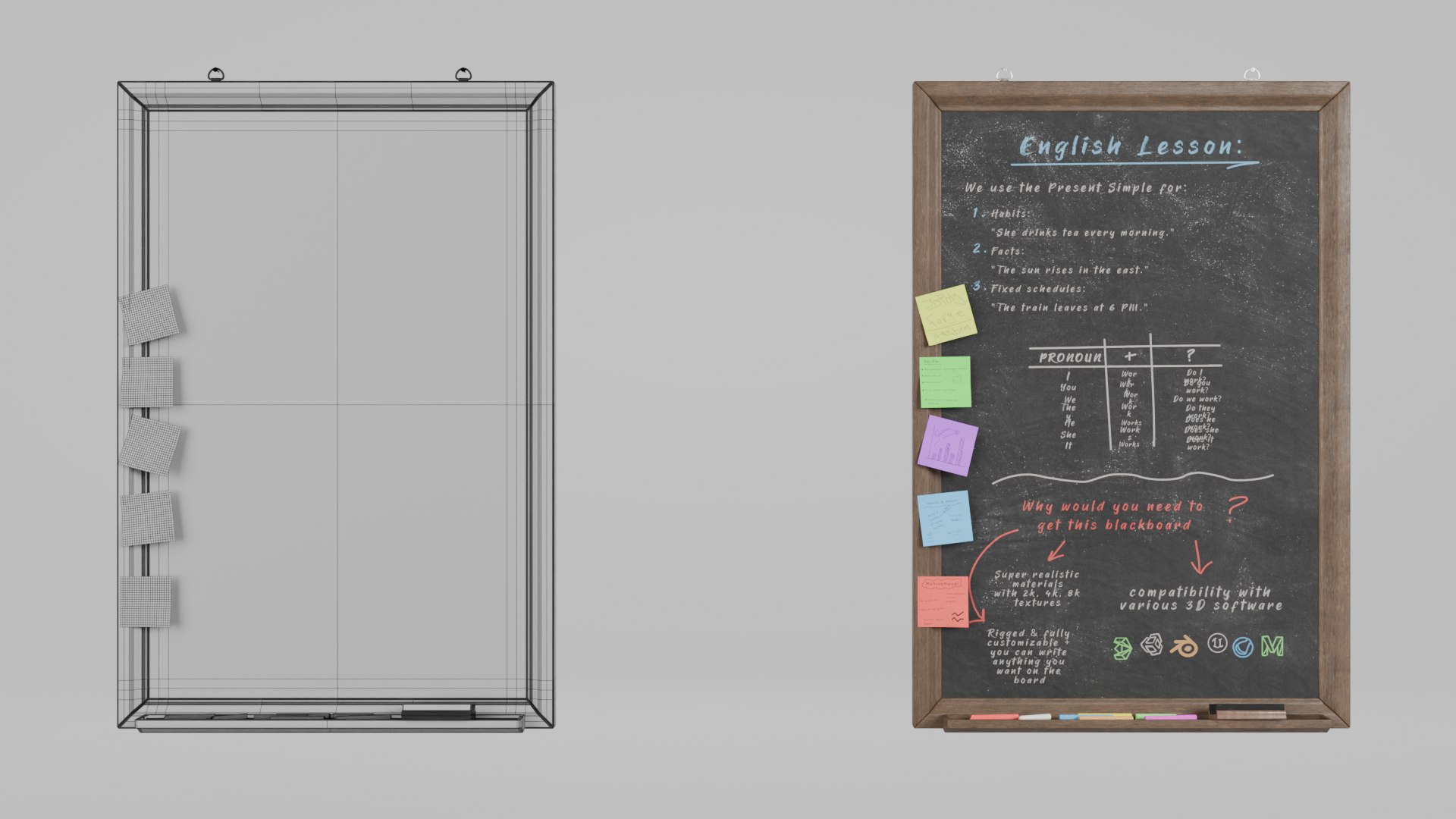 3D Vertical Wooden Chalkboards Duo - Customizable Writing Board Set ...