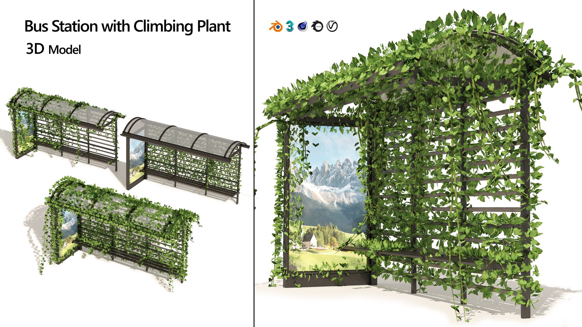 3D 3 Bus Station With Climbing Plant - TurboSquid 1956920