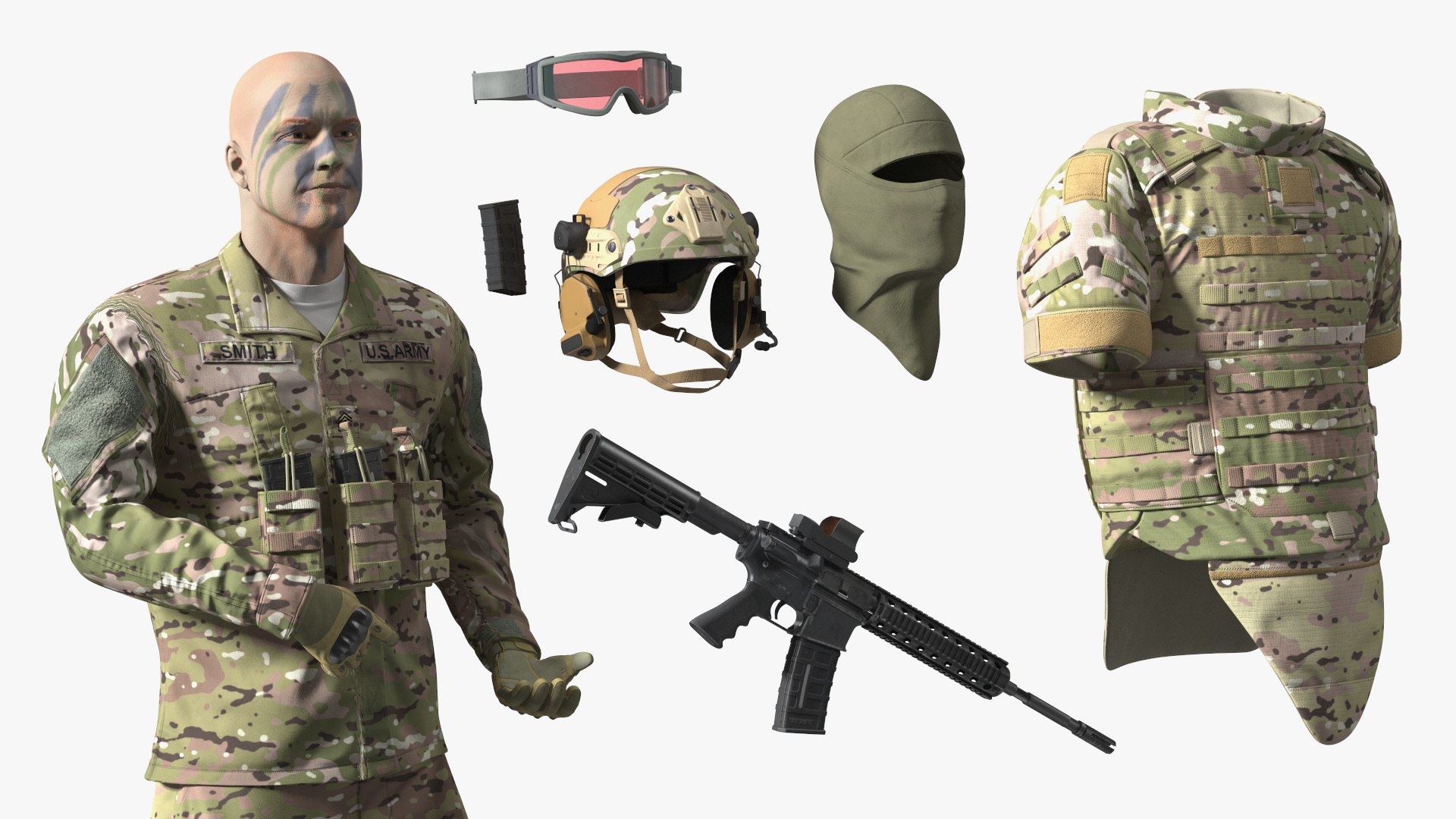 Soldier In Green Tactical Gear With Goggles Standing 3D Model ...