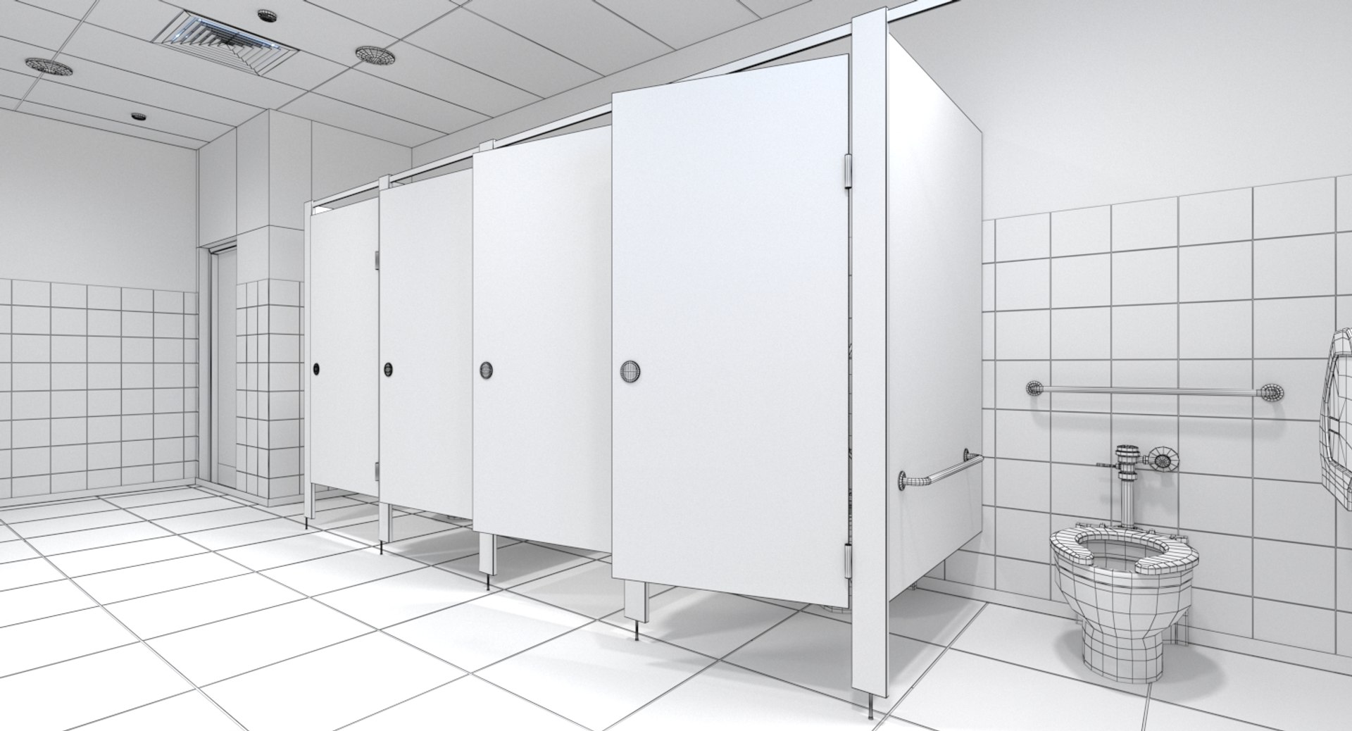 3D model realistic restroom public - TurboSquid 1406343