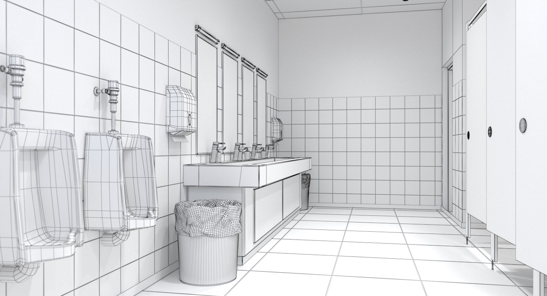 3D model realistic restroom public - TurboSquid 1406343
