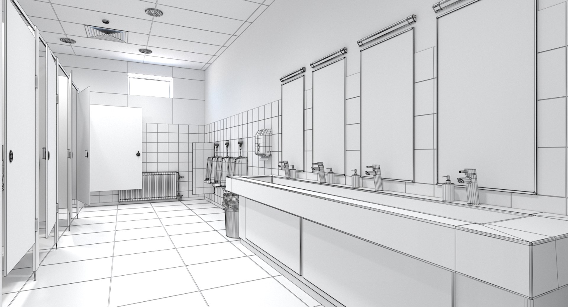 3D model realistic restroom public - TurboSquid 1406343