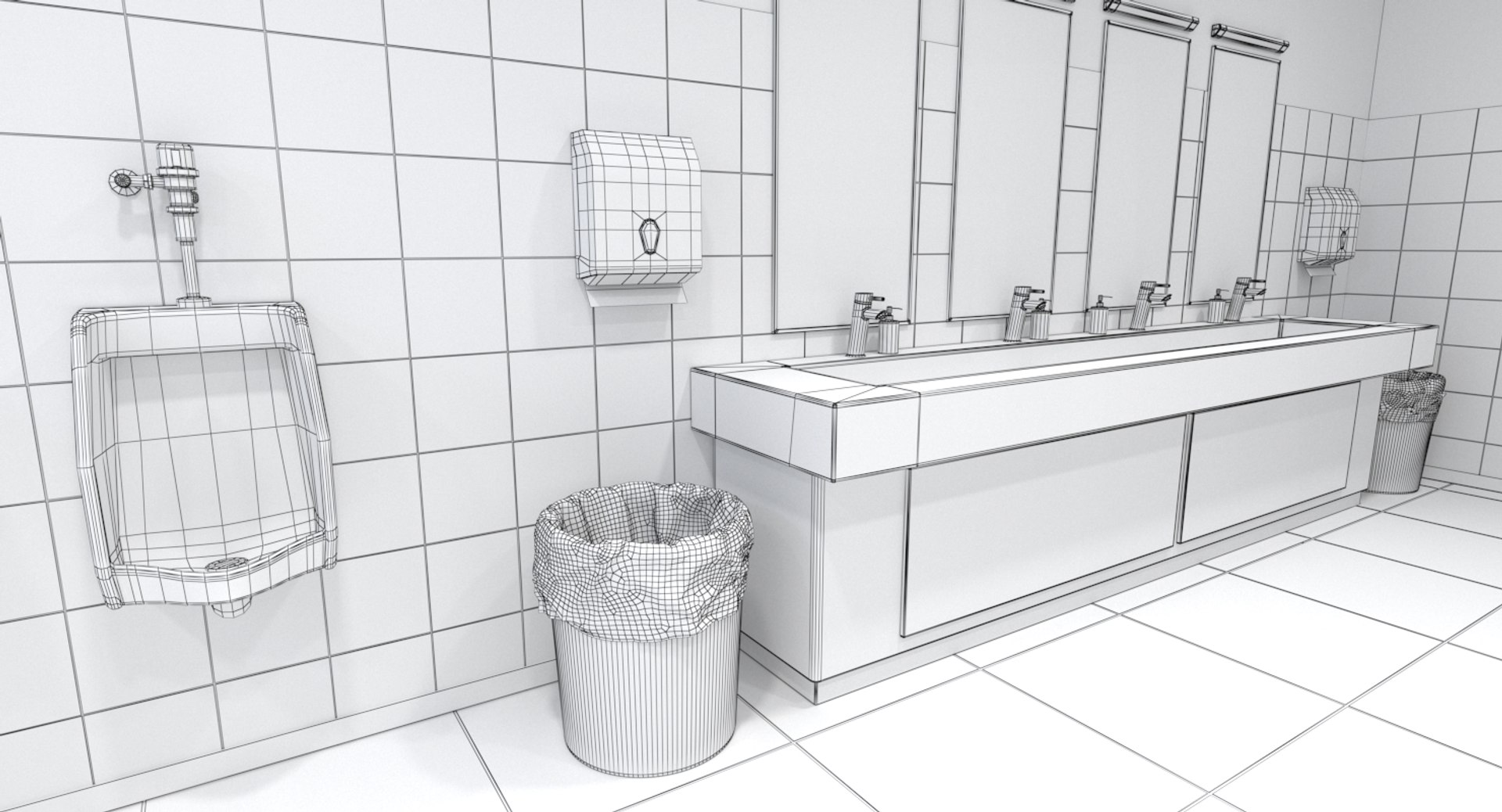 3D model realistic restroom public - TurboSquid 1406343