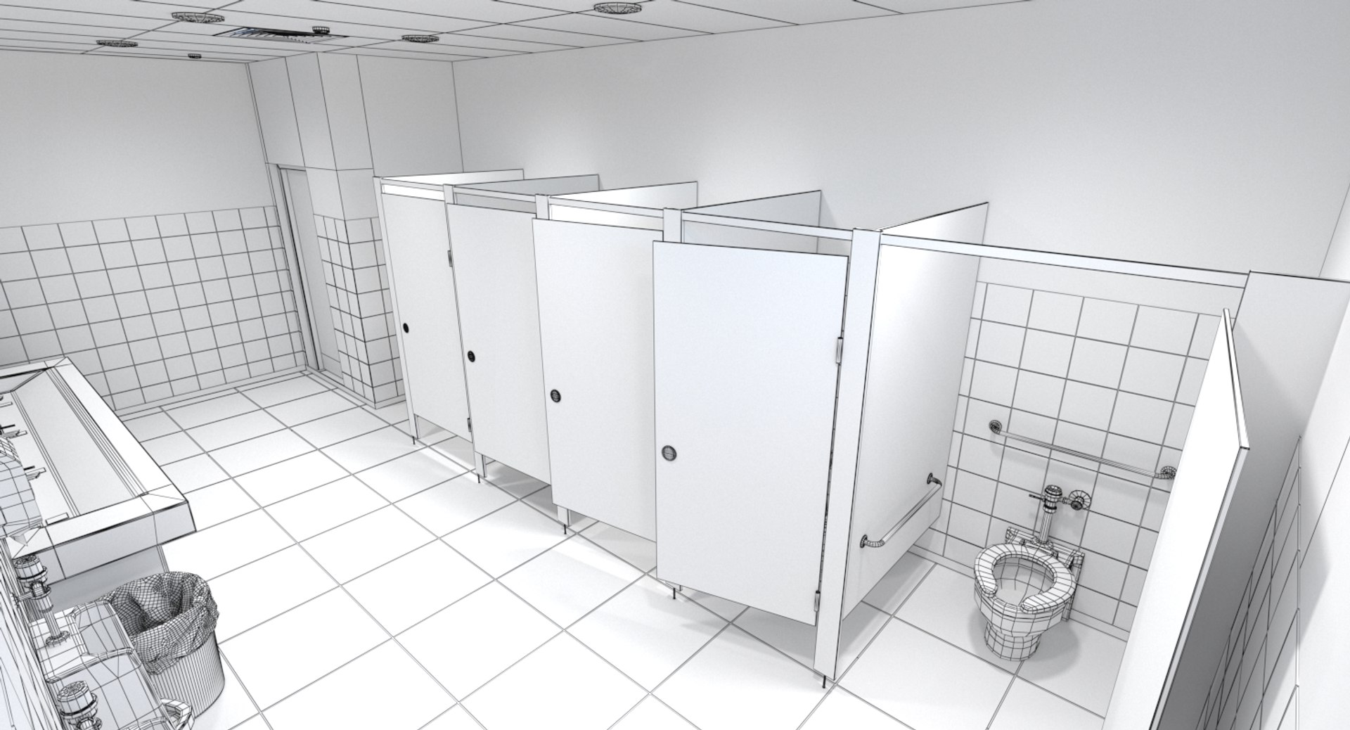 3D model realistic restroom public - TurboSquid 1406343