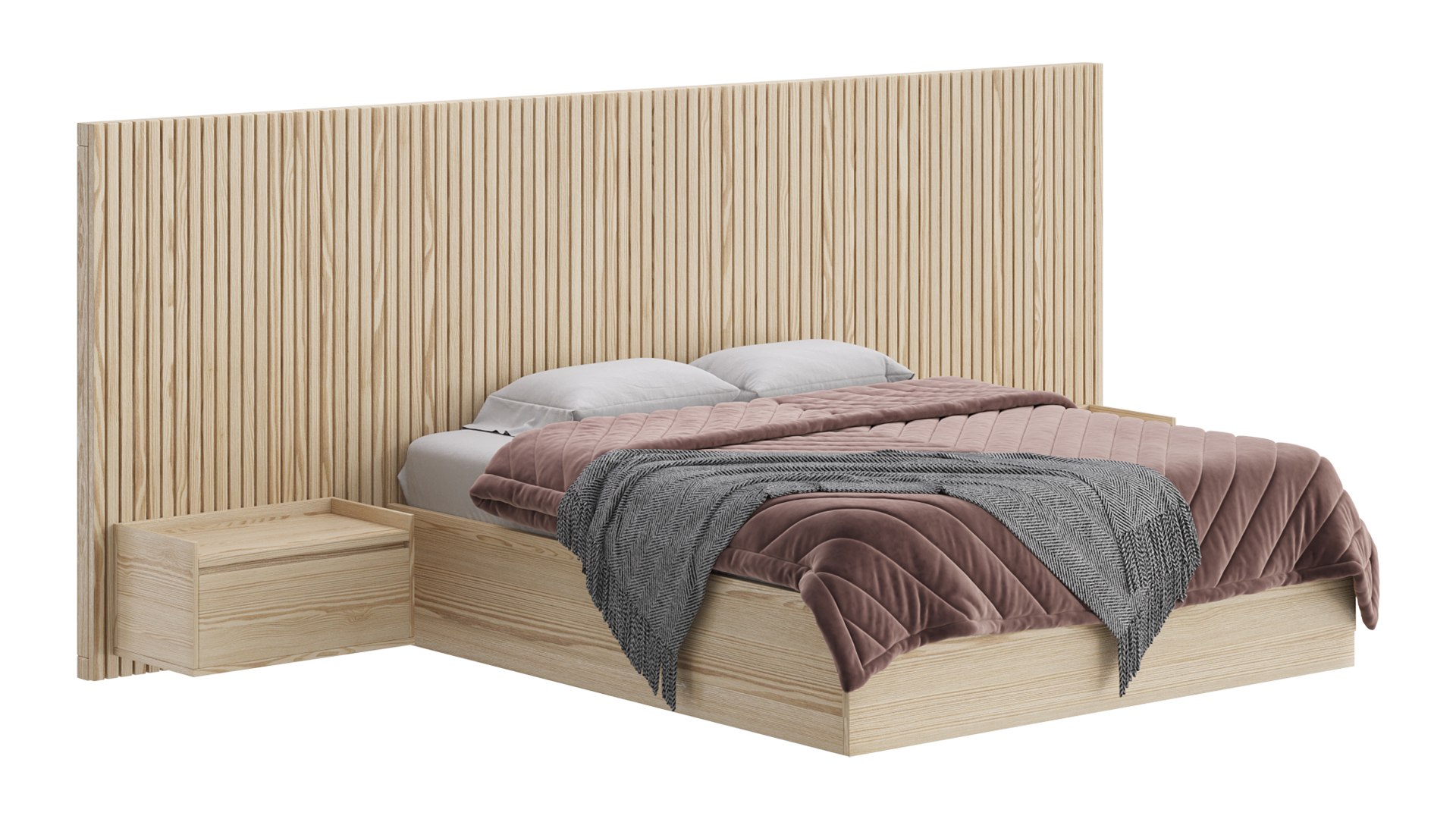 Batten White Oak King Plinth-Base Storage Bed 3D Model - TurboSquid 2189505